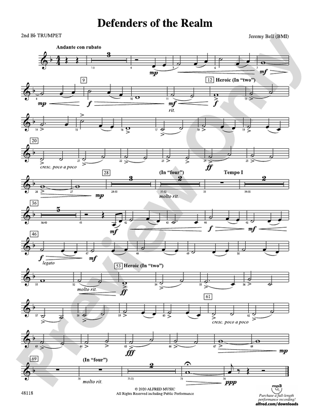 Defenders of the Realm: 2nd B-flat Trumpet: 2nd B-flat Trumpet Part ...