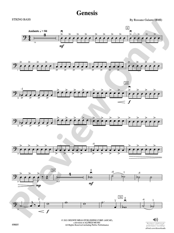 Genesis: String Bass: String Bass Part - Digital Sheet Music Download