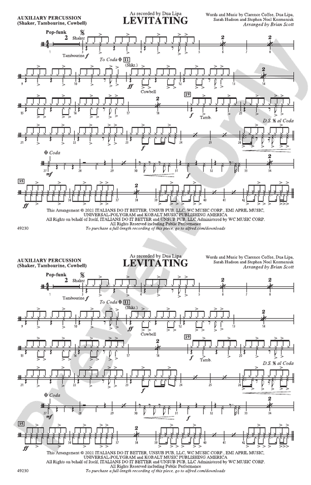 Levitating: Auxiliary Percussion: Auxiliary Percussion Part - Digital Sheet Music Download