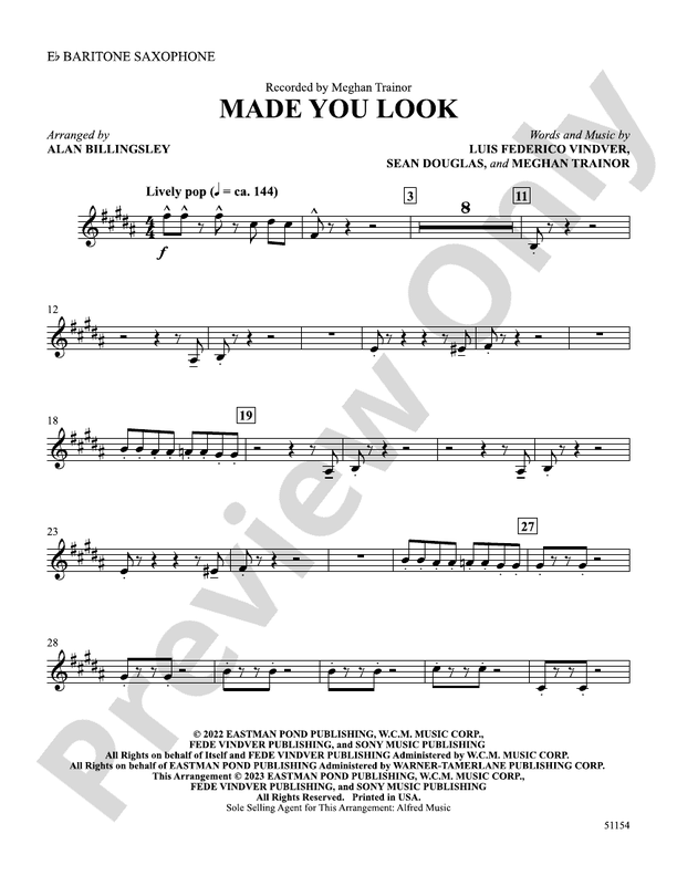 Made You Look: E-flat Baritone Saxophone: E-flat Baritone Saxophone Part - Digital Sheet Music ...