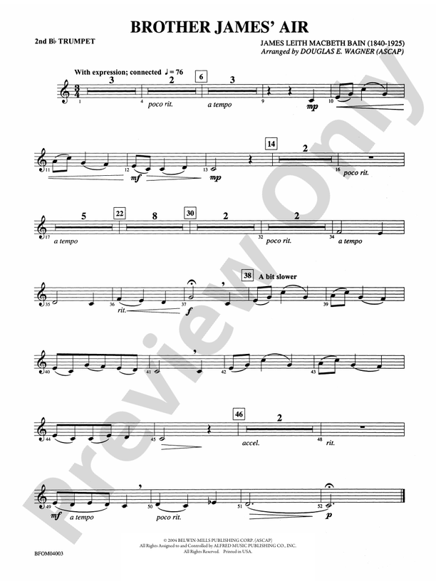 Brother James' Air: 2nd B-flat Trumpet: 2nd B-flat Trumpet Part - Digital Sheet Music Download
