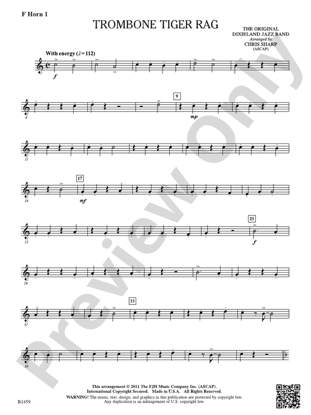 Trombone Tiger Rag: F Horn 1: F Horn 1 Part - Digital Sheet Music Download