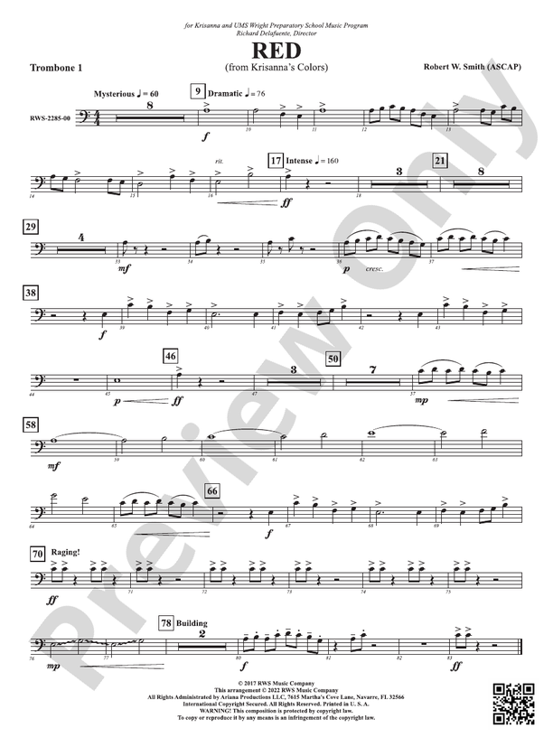 Red - From Krisanna's Colors: 1st Trombone: 1st Trombone Part: Robert W ...