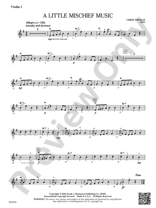 A Little Mischief Music: Violin 1: Violin 1 Part: Chris Thomas ...