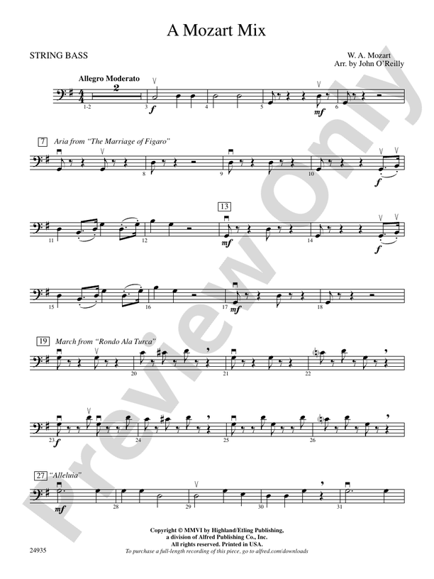 A Mozart Mix: String Bass: String Bass Part - Digital Sheet Music Download