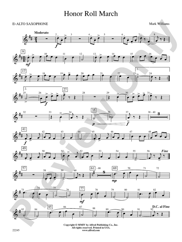 Honor Roll March: E-flat Alto Saxophone: E-flat Alto Saxophone Part ...