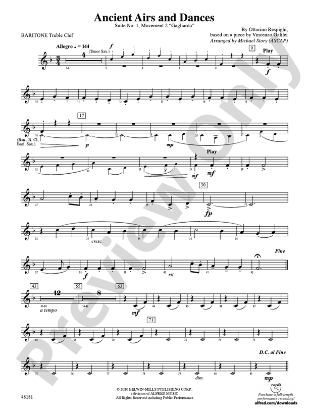 Ancient Airs And Dances Baritone T C Baritone T C Part Digital