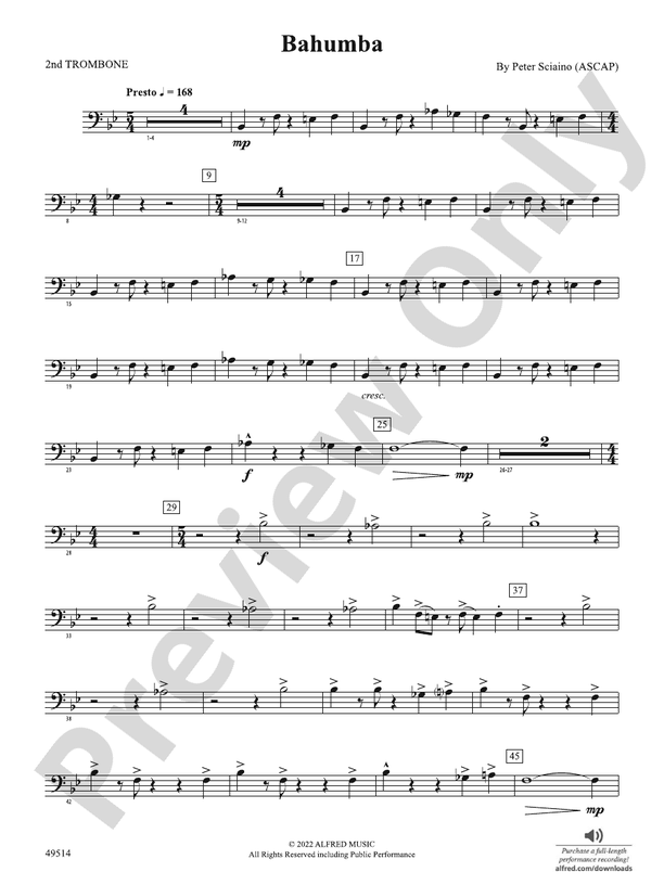 Bahumba: 2nd Trombone: 2nd Trombone Part - Digital Sheet Music Download