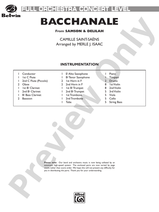 Bacchanale from Samson and Delilah: Score: Full Orchestra Score - Digital Sheet Music Download