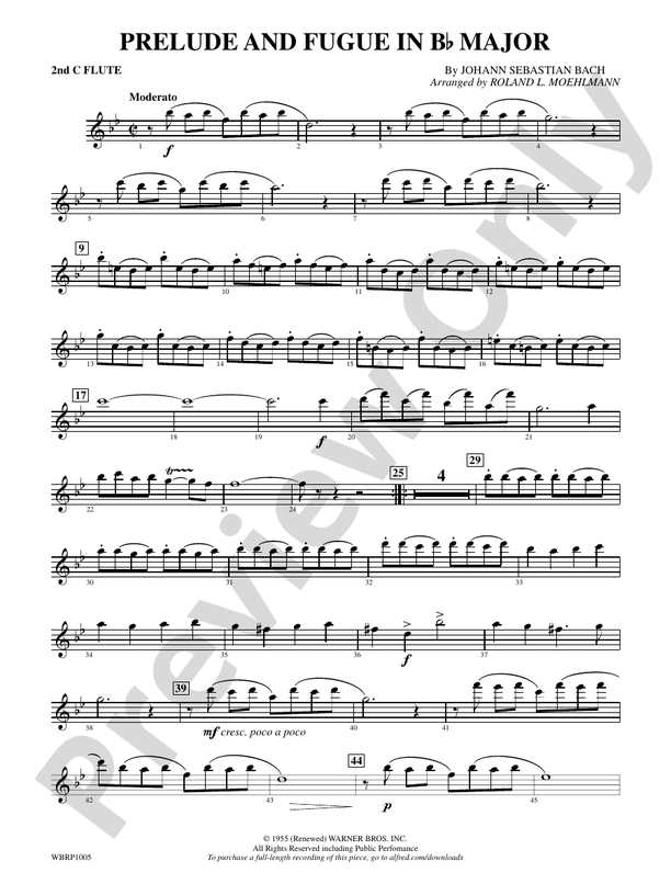 Prelude and Fugue in B-Flat Major: 2nd Flute: 2nd Flute Part - Digital Sheet Music Download