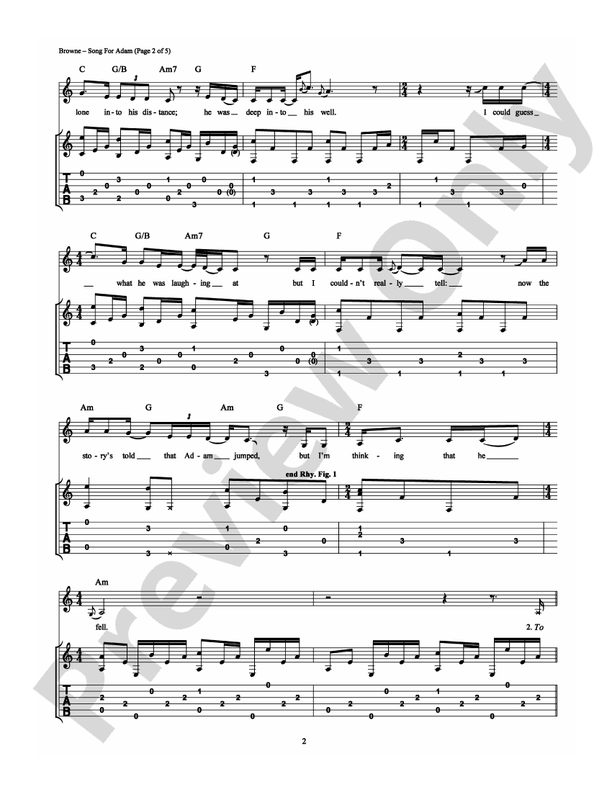 Song For Adam: Guitar TAB: Jackson Browne - Digital Sheet Music Download