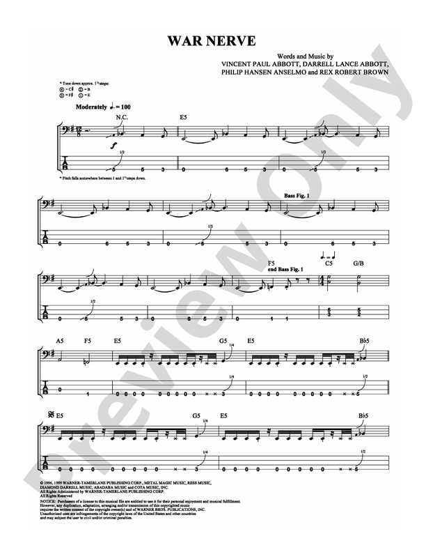 War Nerve: Bass TAB: Pantera - Digital Sheet Music Download