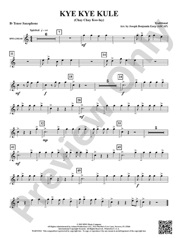 Kye Kye Kule - Chay Chay Koo-lay: B-flat Tenor Saxophone: B-flat Tenor Saxophone Part - Digital ...