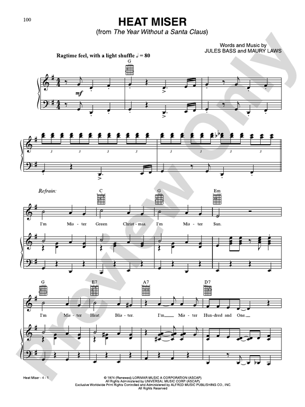 Heat Miser: Piano/Vocal/Guitar: Jules Bass - Digital Sheet Music Download