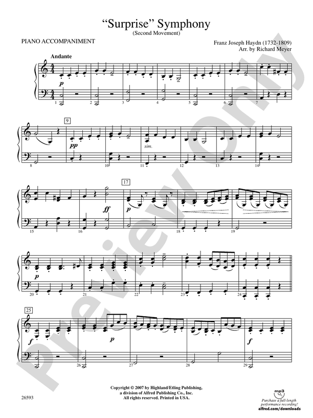 "Surprise" Symphony: Piano Accompaniment: Piano Accompaniment Part ...