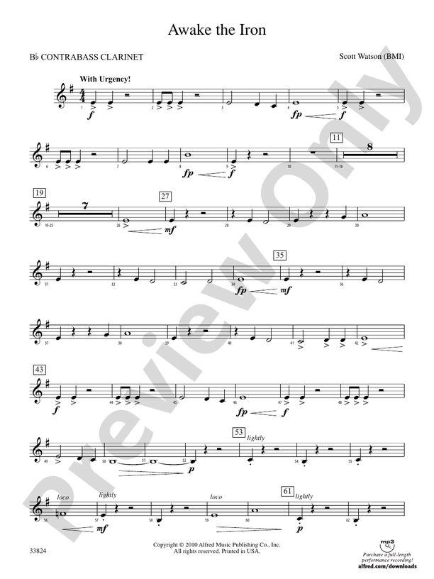 Awake the Iron: (wp) B-flat Contrabass Clarinet: (wp) B-flat Contrabass Clarinet World Part ...