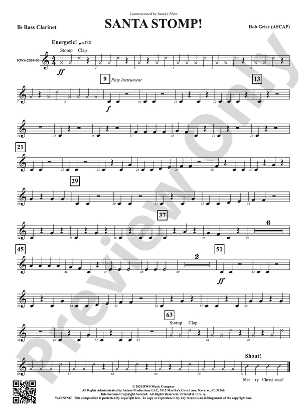 Santa Stomp!: B-flat Bass Clarinet: B-flat Bass Clarinet Part: Rob ...