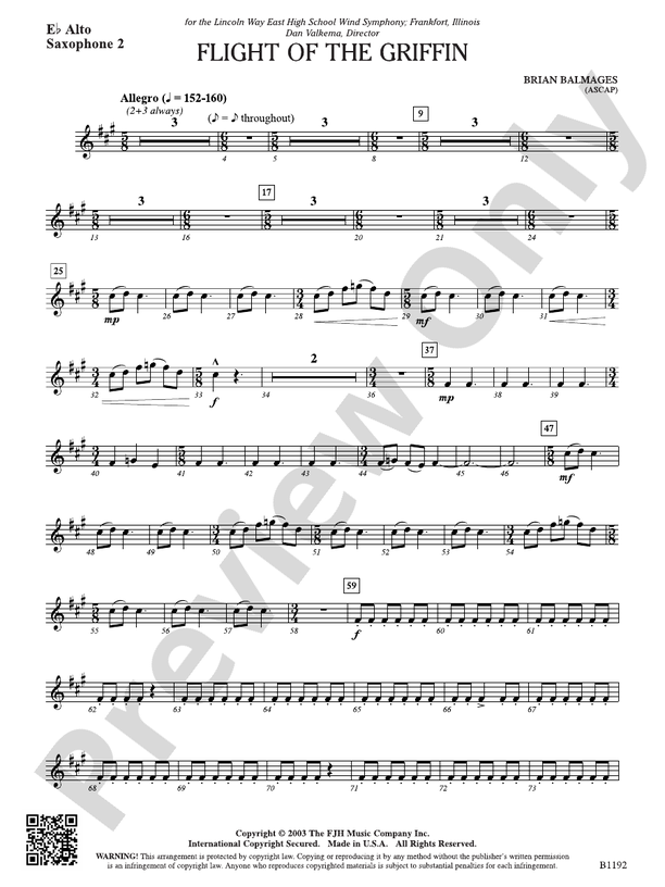 Flight of the Griffin: E-flat Alto Saxophone 2: E-flat Alto Saxophone 2 Part: Brian Balmages ...