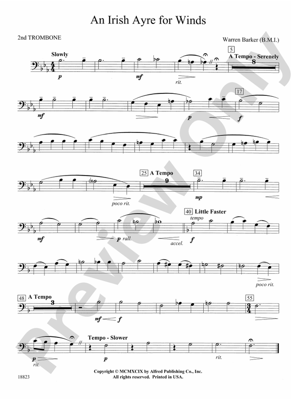 Irish Ayre for Winds: 2nd Trombone: 2nd Trombone Part - Digital Sheet ...