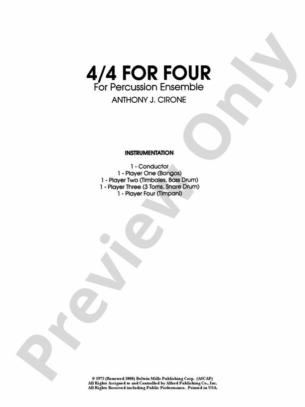 4/4 for Four: Percussion Ensemble Book: Anthony J. Cirone - Digital ...