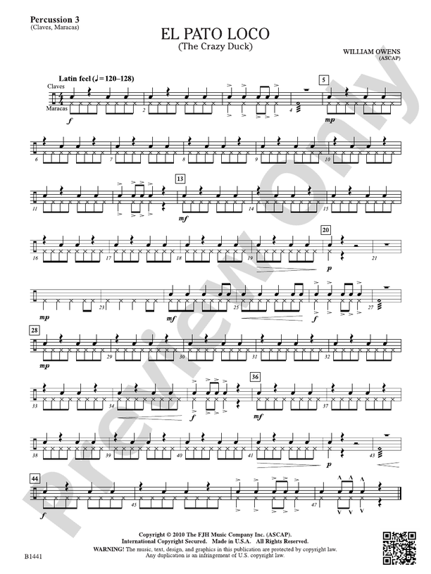 El Pato Loco (The Crazy Duck): Percussion 3: Percussion 3 Part: William ...