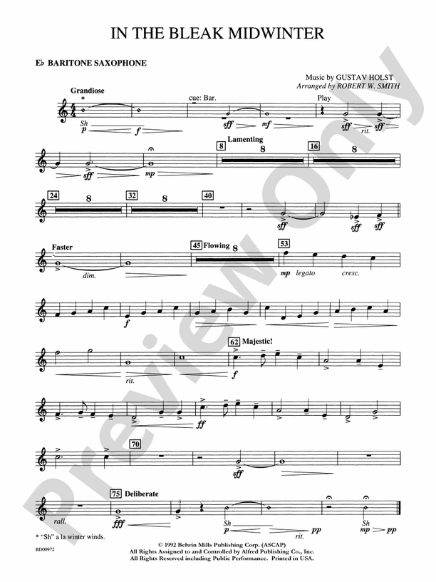 In The Bleak Midwinter E Flat Baritone Saxophone E Flat Baritone