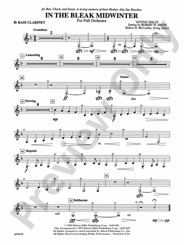 In The Bleak Midwinter B Flat Bass Clarinet B Flat Bass Clarinet Part