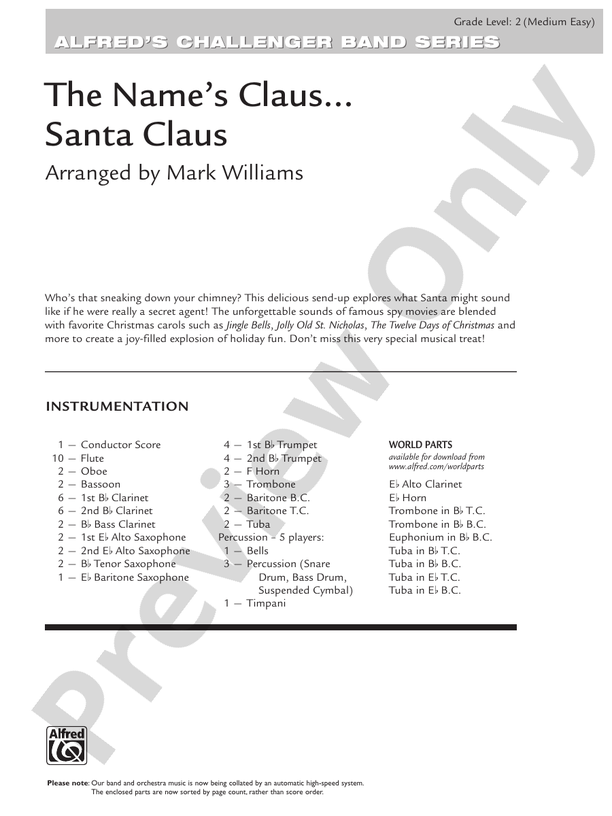 The Name's Claus ... Santa Claus: Score: Concert Band Score - Digital ...