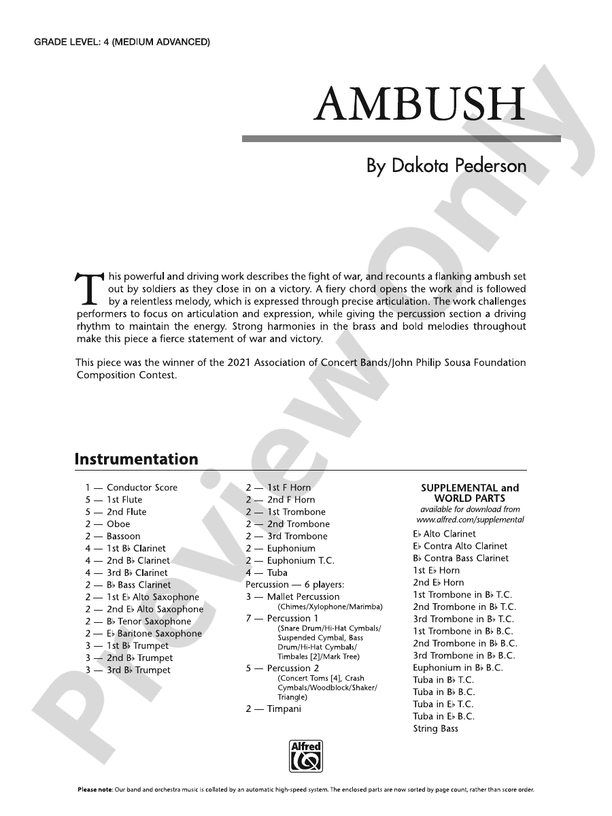 Ambush: Concert Band Conductor Score & Parts: Dakota Pederson - Digital ...