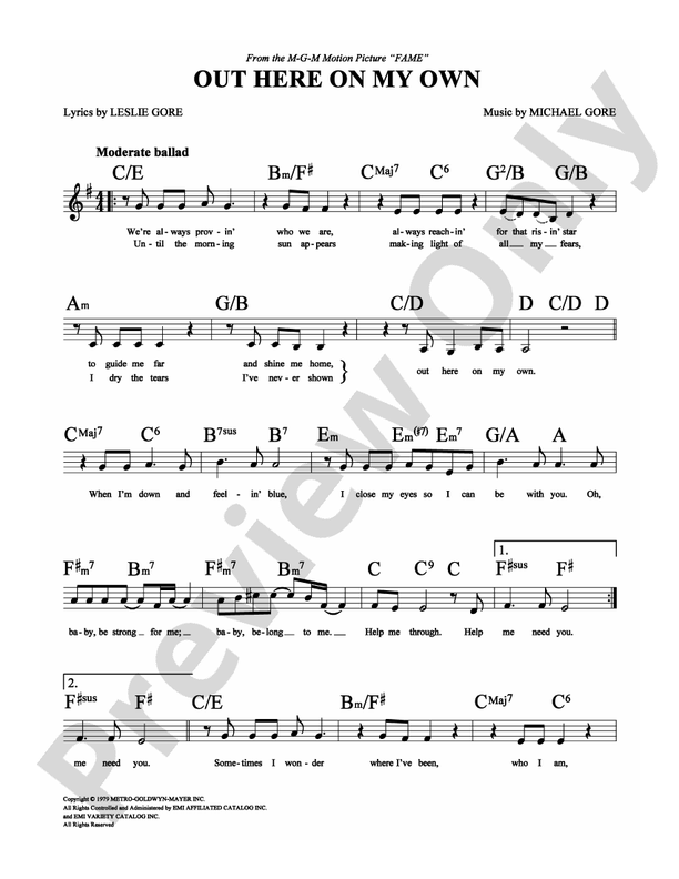 Out Here On My Own: Lead Sheet: Irene Cara - Digital Sheet Music Download