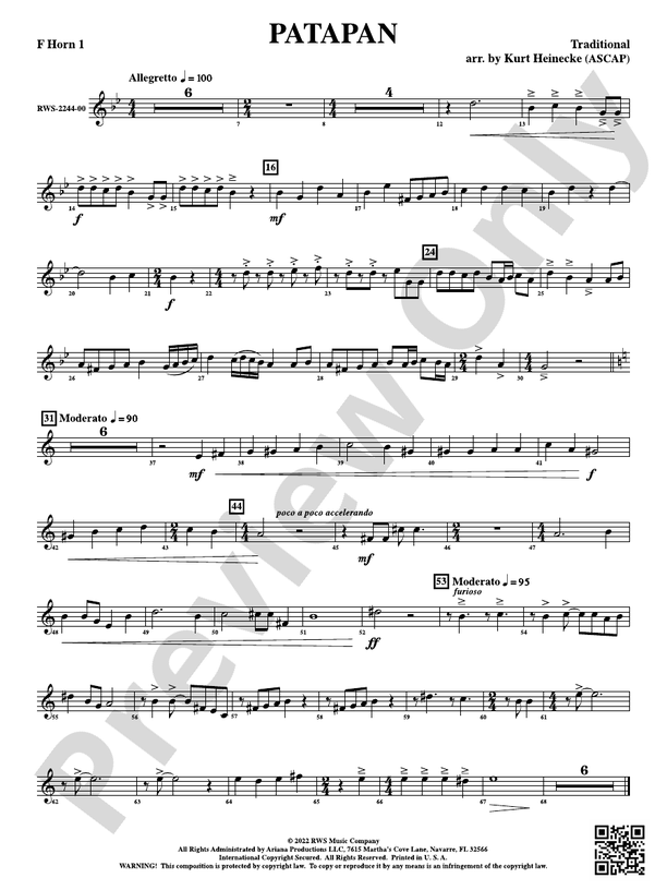 Patapan: 1st F Horn: 1st F Horn Part - Digital Sheet Music Download
