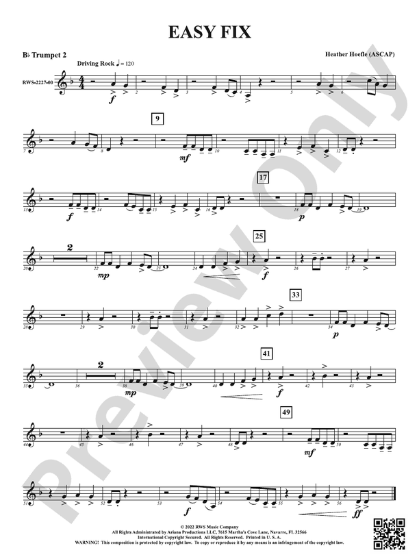 Easy Fix: 2nd B-flat Trumpet: 2nd B-flat Trumpet Part: Heather Hoefle - Digital Sheet Music Download