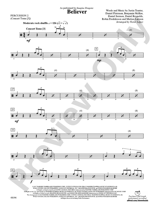 Believer: 2nd Percussion: 2nd Percussion Part - Digital Sheet Music ...