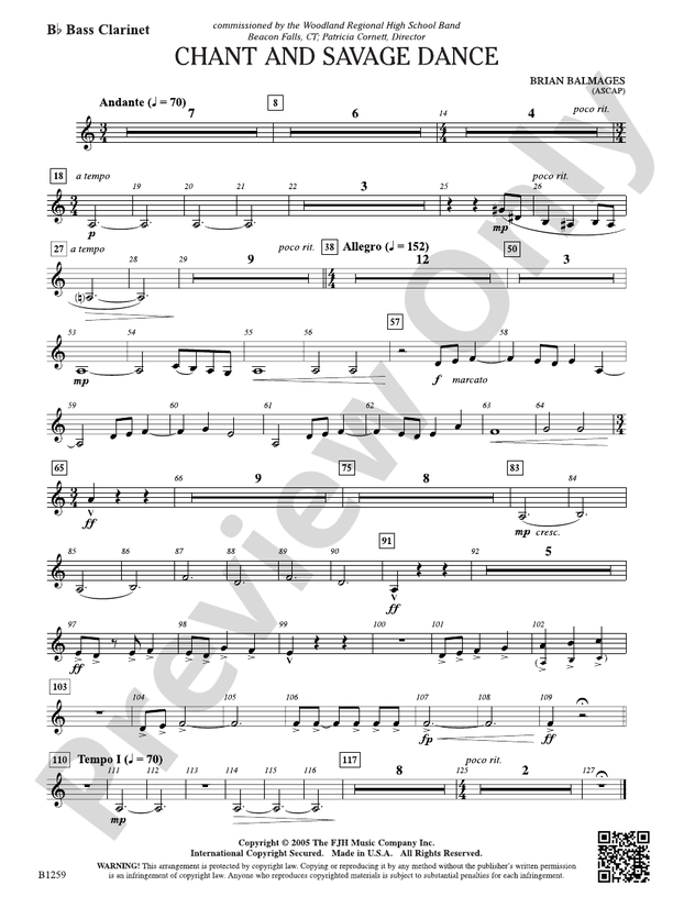 Chant and Savage Dance: B-flat Bass Clarinet: B-flat Bass Clarinet Part: Brian Balmages ...