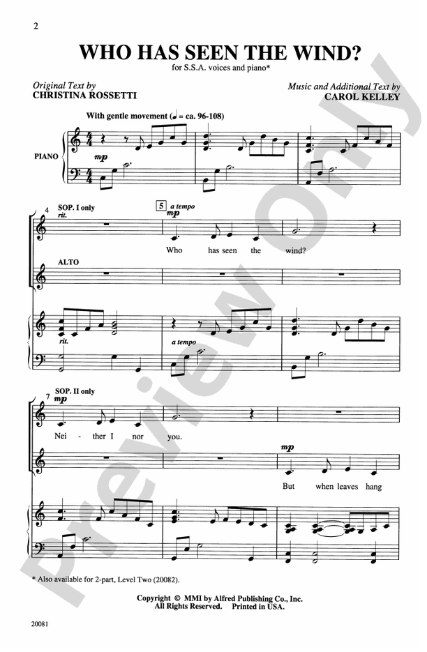 Who Has Seen the Wind?: SSA Choral Octavo: Christina Rossetti - Digital ...
