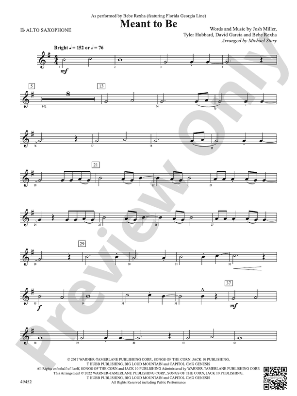 Meant To Be E Flat Alto Saxophone E Flat Alto Saxophone Part