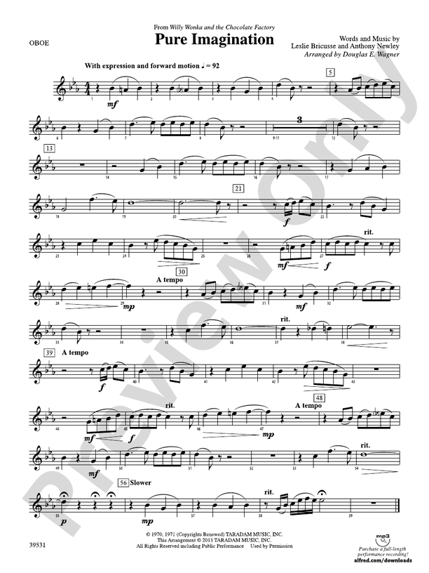 Pure Imagination (from Willy Wonka and the Chocolate Factory): Oboe: Oboe Part - Digital Sheet ...