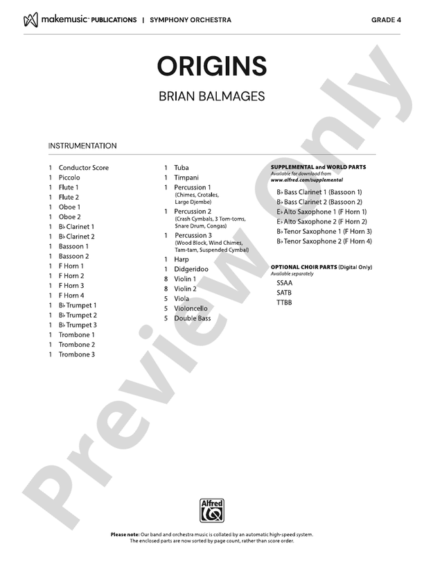 Origins: Full Orchestra Conductor Score & Parts: Brian Balmages ...