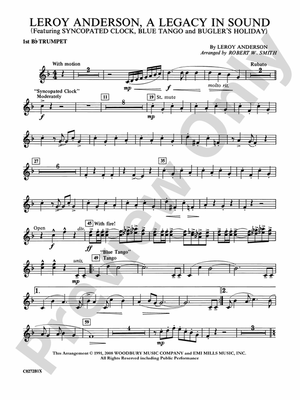 Leroy Anderson -- A Legacy in Sound: 1st B-flat Trumpet: 1st B-flat ...