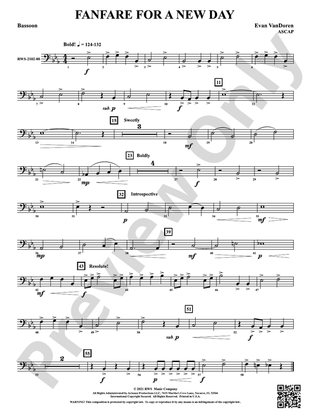 Fanfare for a New Day: Bassoon: Bassoon Part: Evan VanDoren - Digital Sheet Music Download