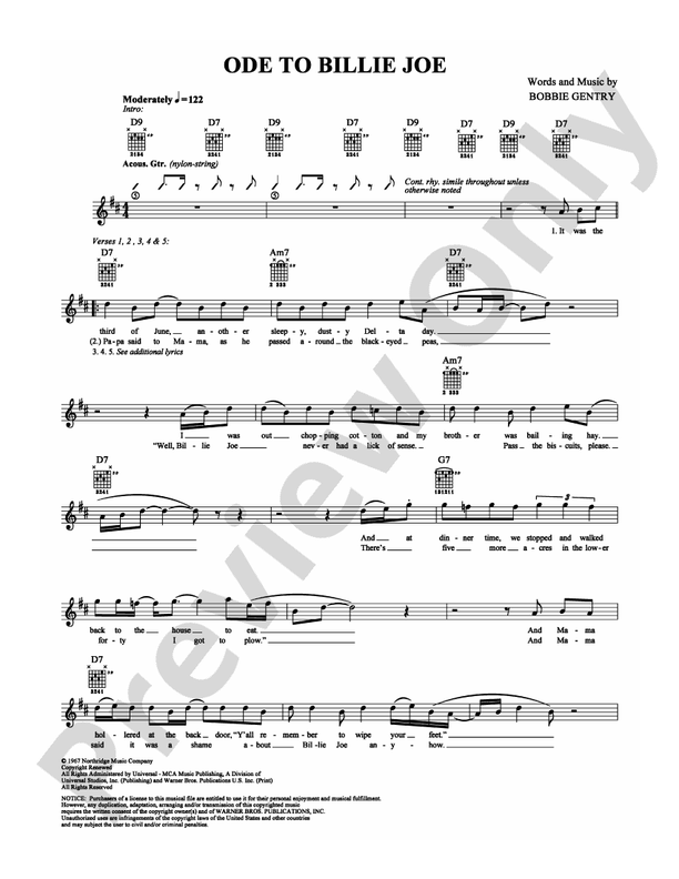 Ode to Billie Joe: Guitar TAB: Bobbie Gentry - Digital Sheet Music Download