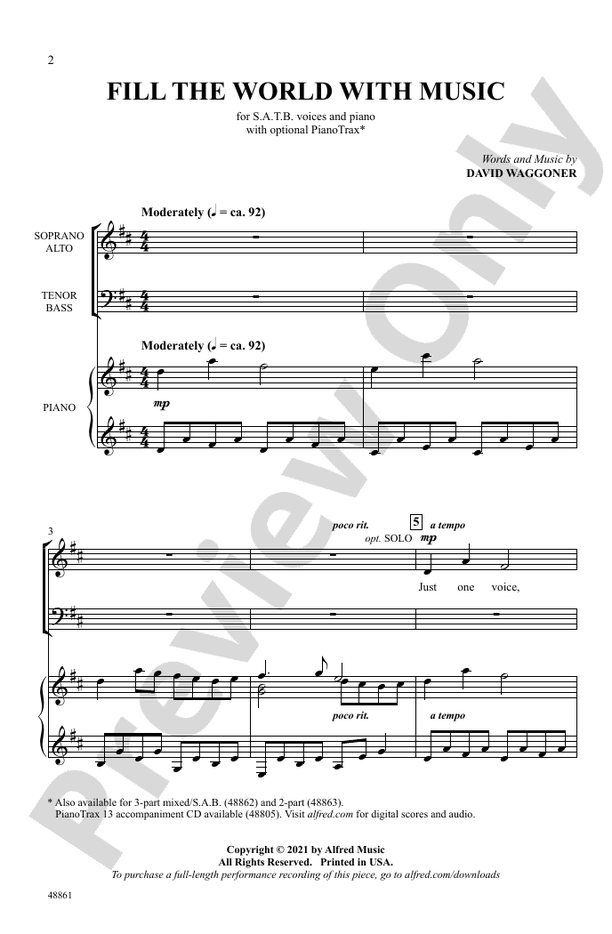 Fill the World with Music: SATB Choral Octavo: David Waggoner - Digital ...