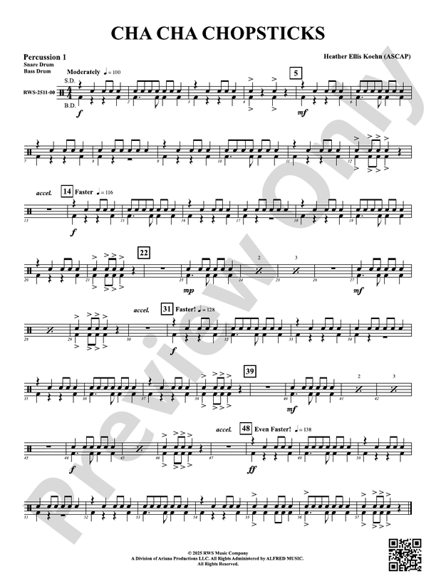 Cha Cha Chopsticks: 1st Percussion: 1st Percussion Part: Heather Ellis ...