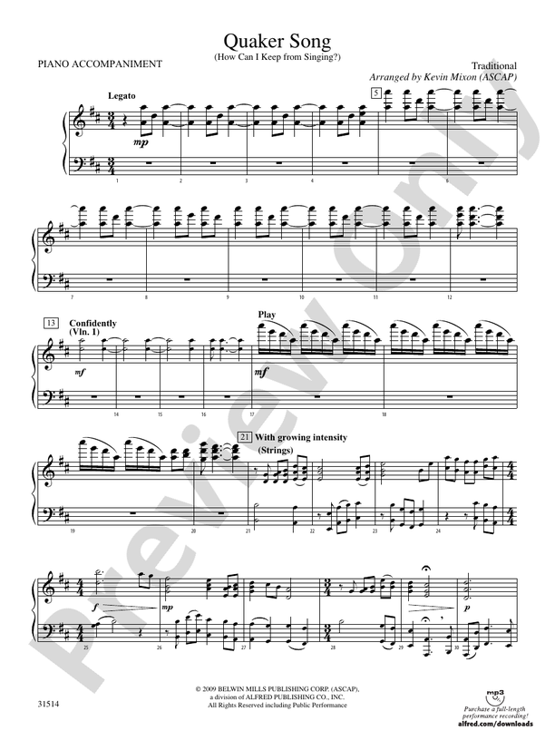 Quaker Song (How Can I Keep from Singing?): Piano Accompaniment: Piano ...