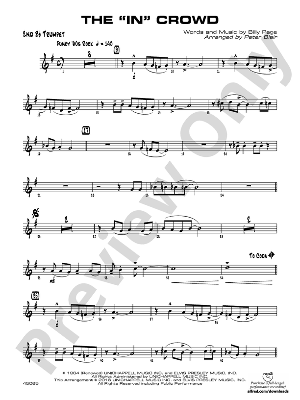 The "In" Crowd: 2nd B-flat Trumpet: 2nd B-flat Trumpet Part - Digital Sheet Music Download