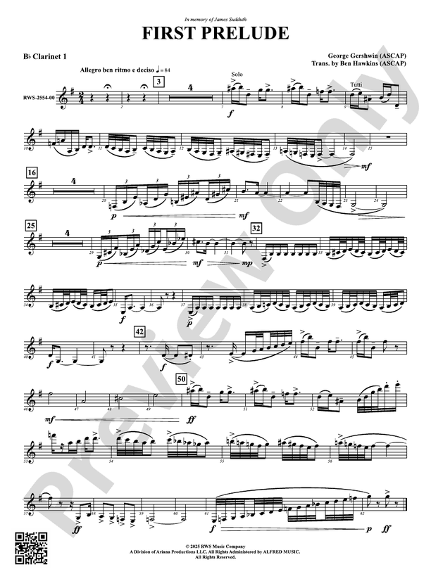 First Prelude: 1st B-flat Clarinet: 1st B-flat Clarinet Part: George Gershwin - Digital Sheet ...