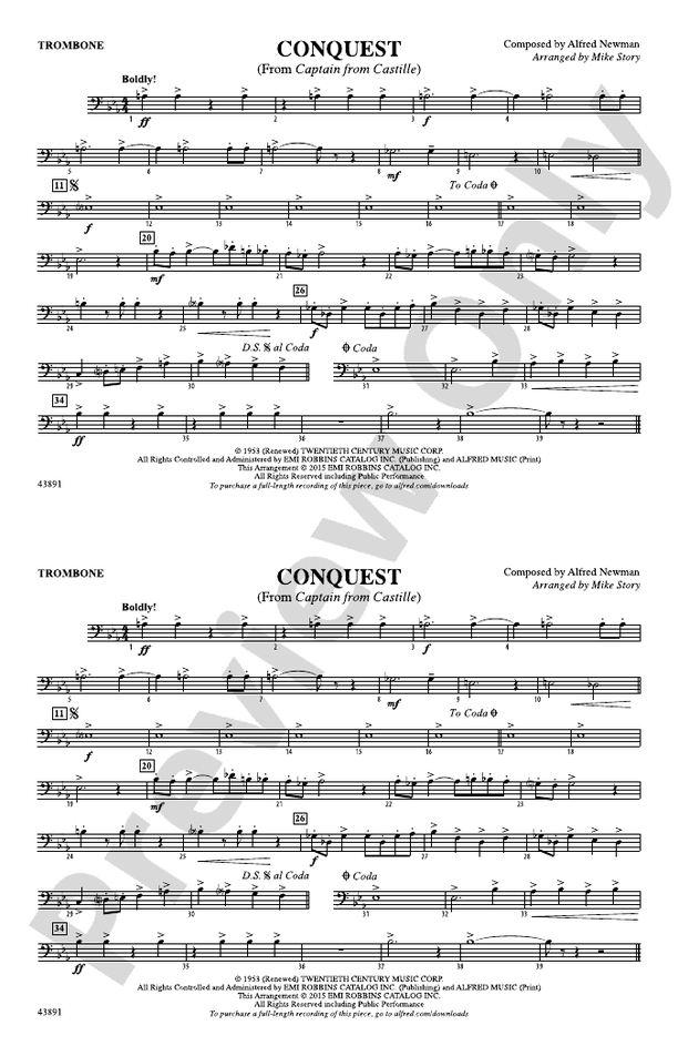 Conquest (from Captain from Castille): 1st Trombone: 1st Trombone Part ...