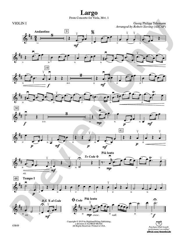 Largo: 1st Violin: 1st Violin Part - Digital Sheet Music Download