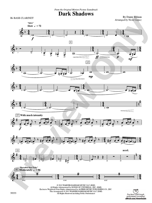 Dark Shadows (from the Original Motion Picture Soundtrack): B-flat Bass ...