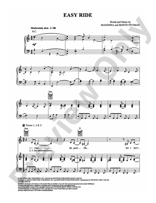 Easy Ride: Piano/Vocal/Chords: Madonna - Digital Sheet Music Download